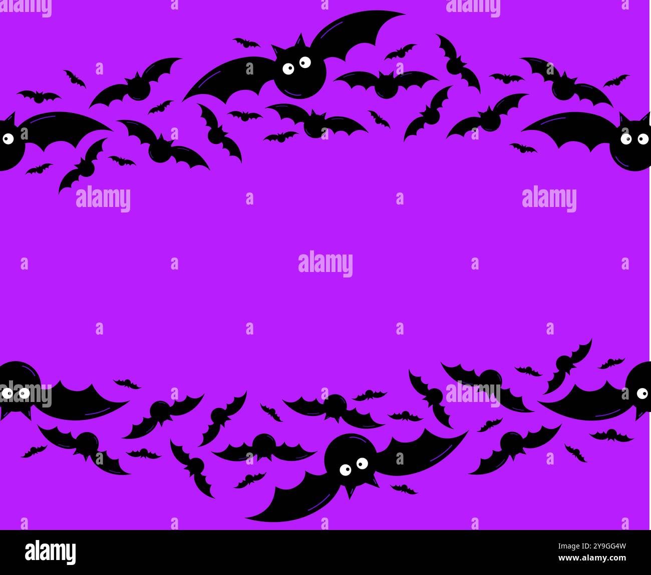 bat vector seamless border on purple background. Halloween cartoon ...