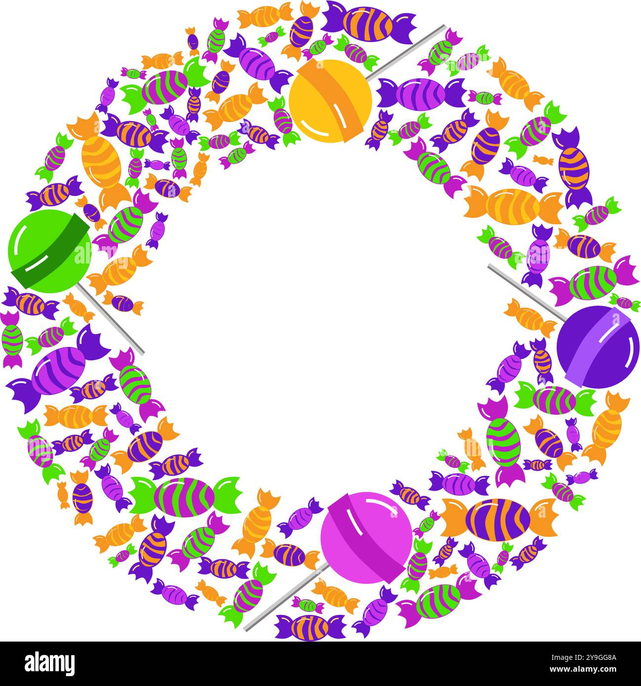 template for the text. round frame made of sweets and candies. card for ...