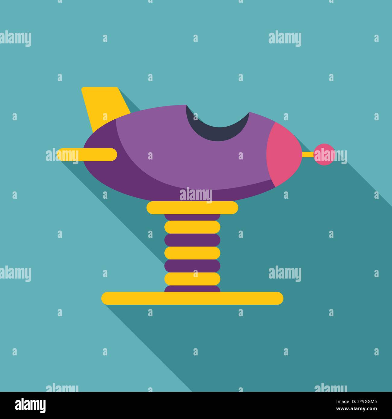 Purple and yellow spaceship spring see saw playground equipment on a ...