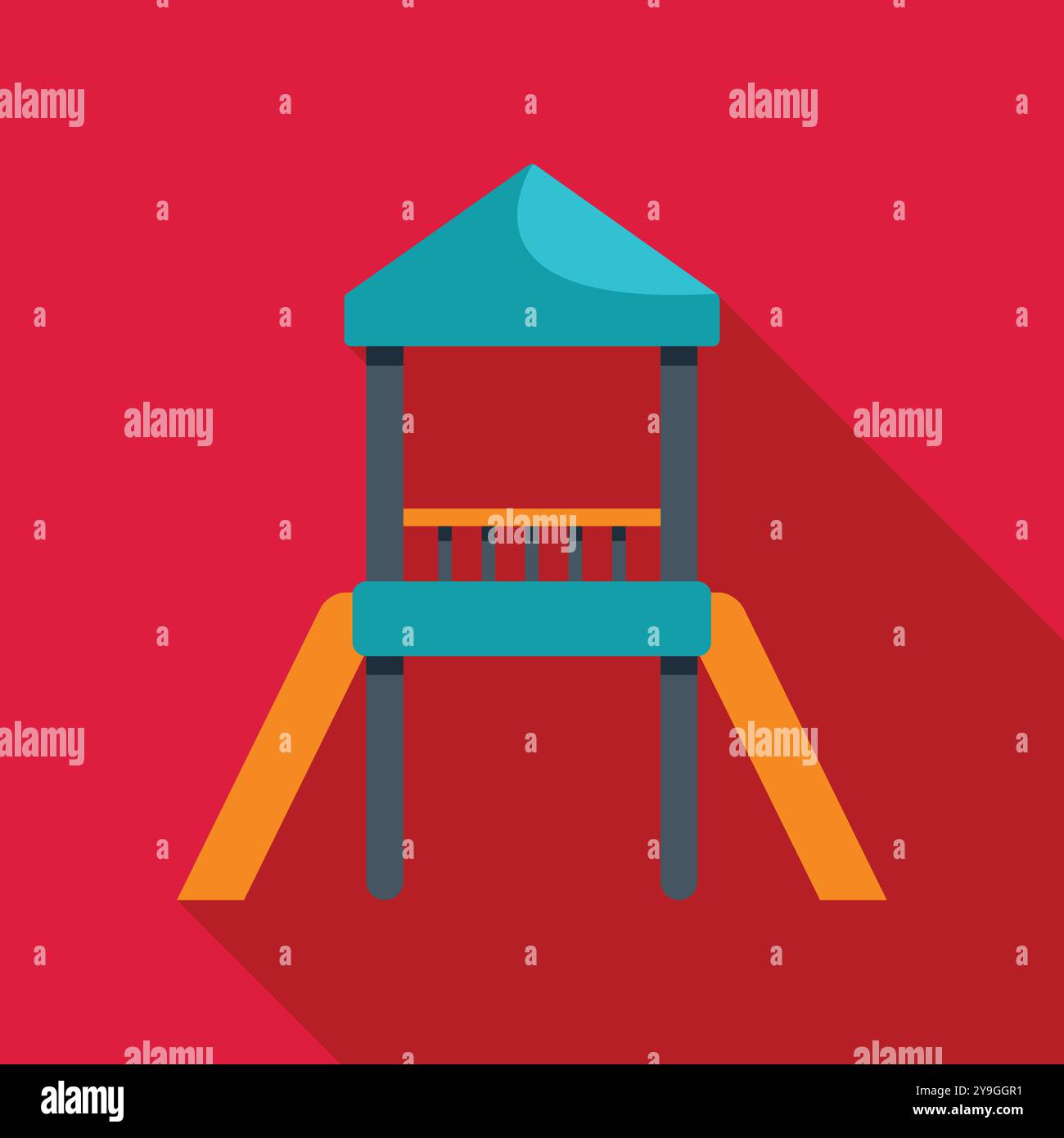 Colorful children's playground slide tower structure is standing on a ...