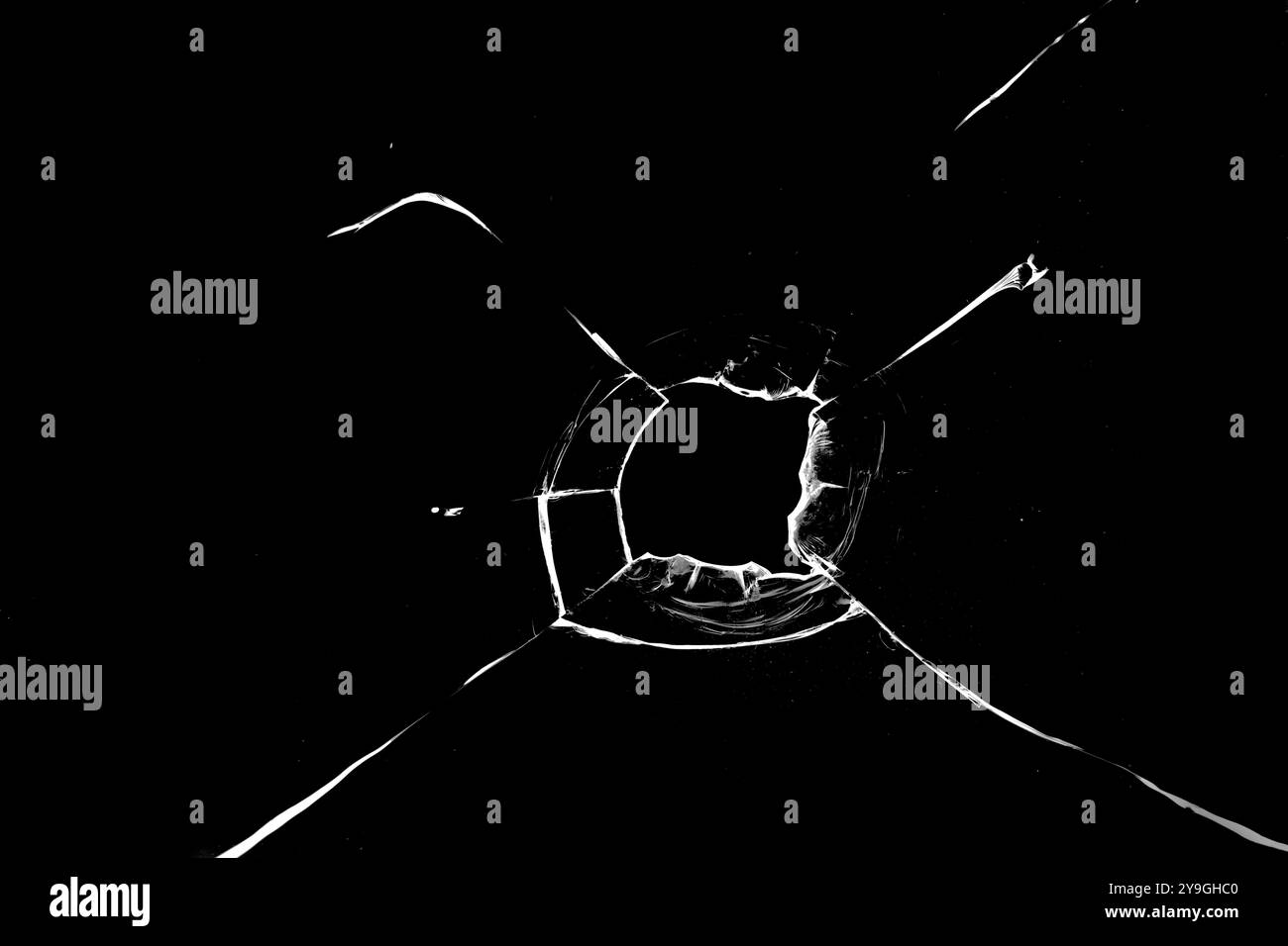 bullet hole on glass black background for overlay, transparent window ...