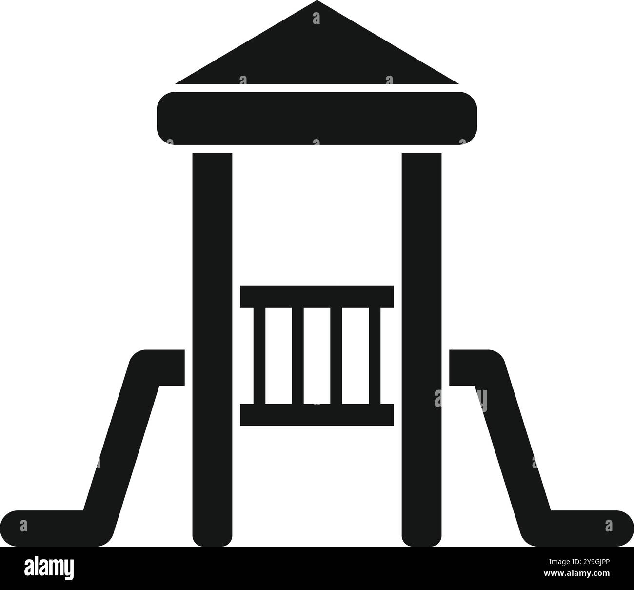 Black glyph icon representing a playground structure with slides and ...