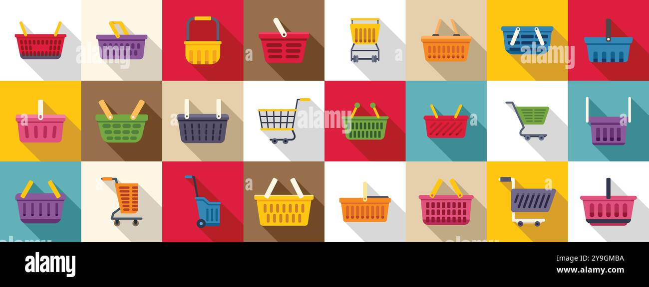 Consumer cart grocery icons set. This set of icons features various ...