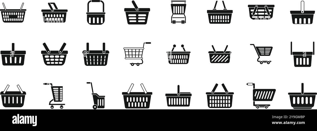 Consumer cart grocery icons set. This set of shopping basket icons ...