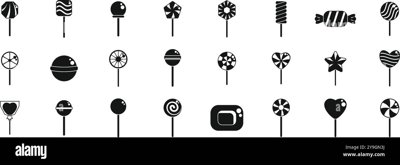 Lolipop icons set. Big set of lollipops icons showing different shapes ...