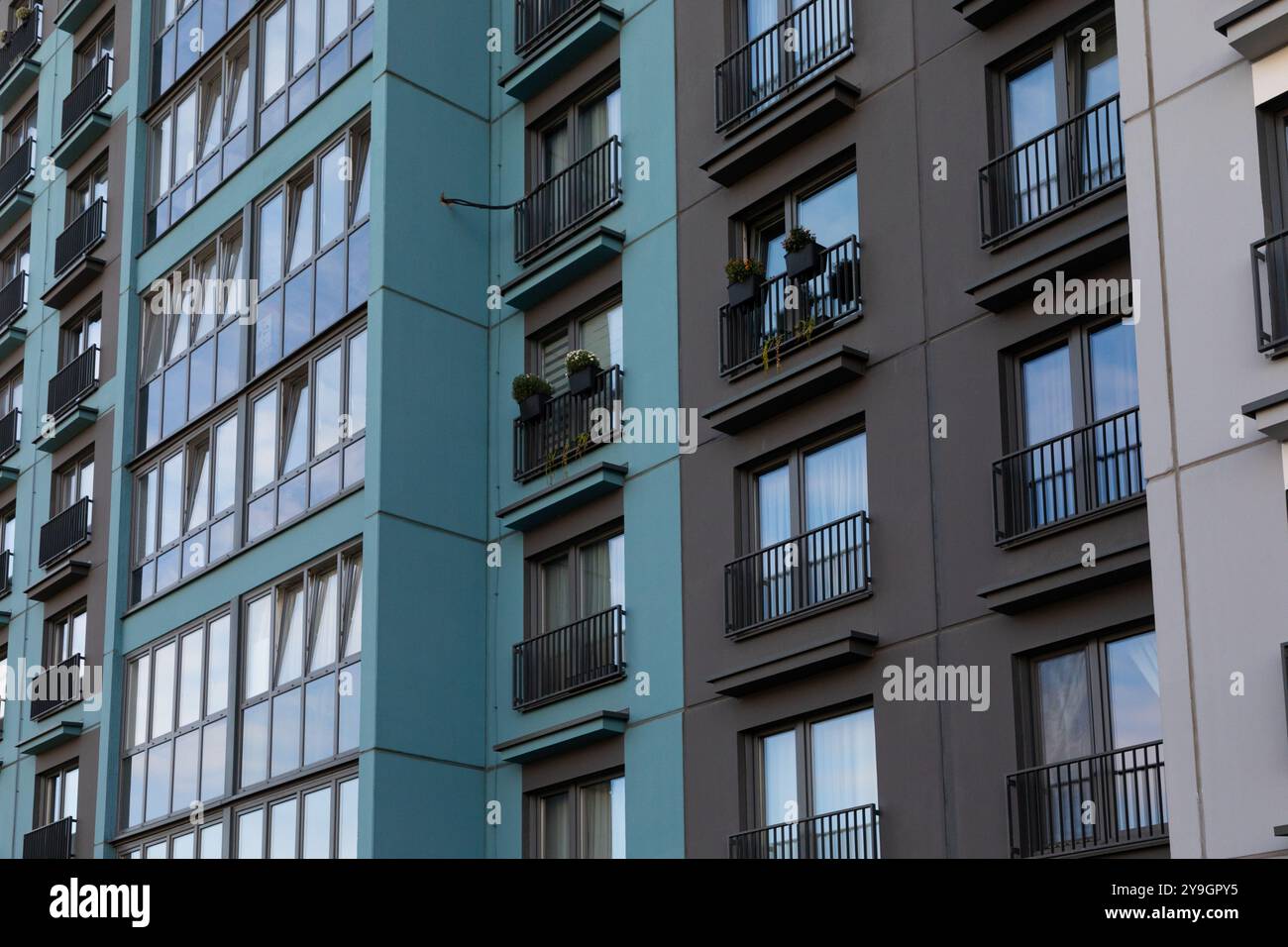 Modern high-rise apartment buildings in a residential area with ...