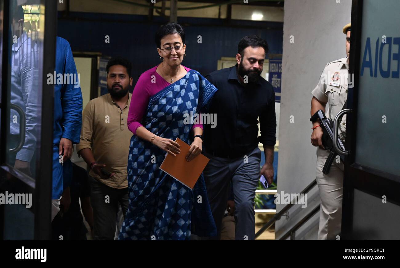 NEW DELHI, INDIA - OCTOBER 10: Delhi Chief Minister Atishi address a ...