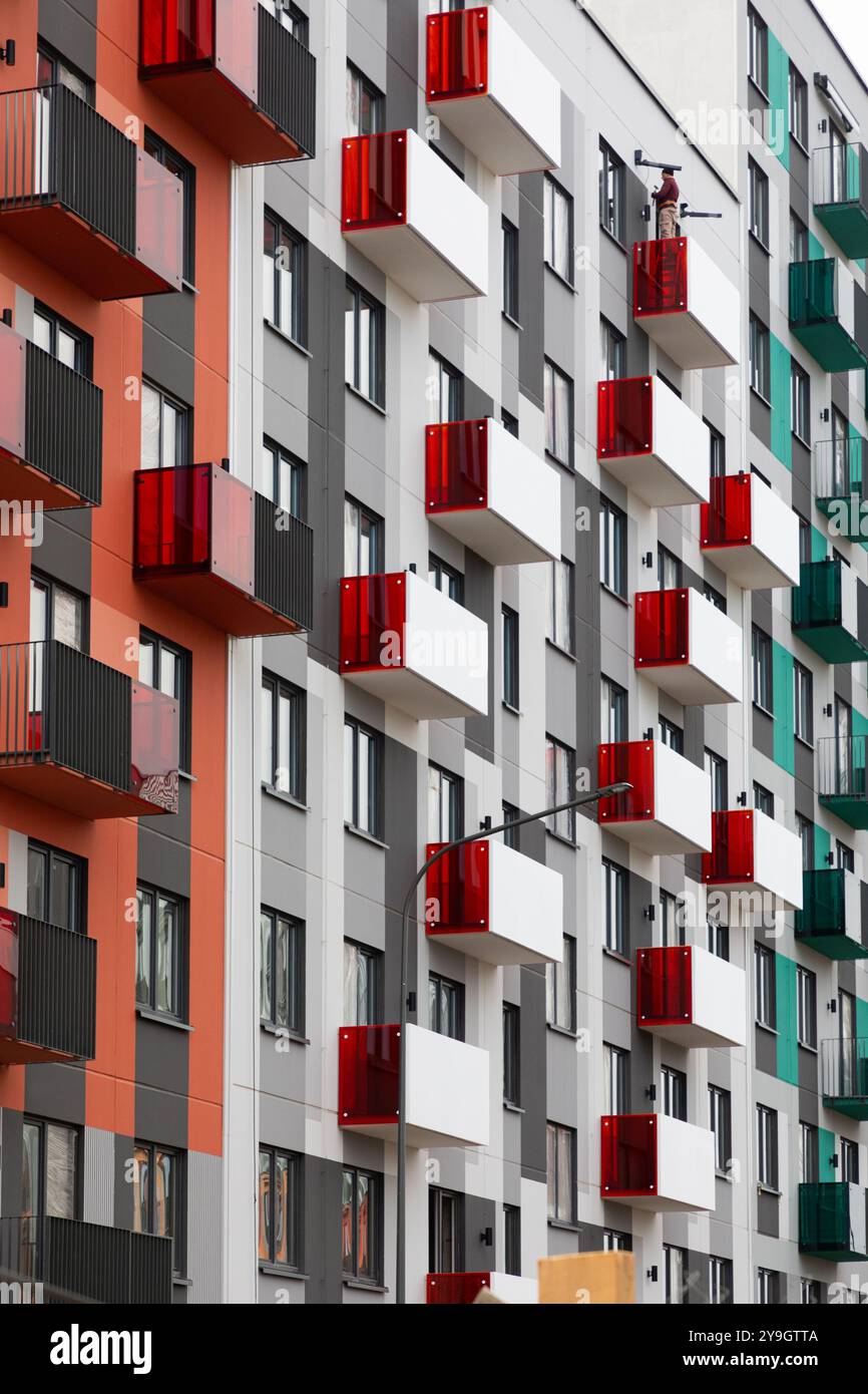 A view of vibrant high-rise apartment buildings in a residential ...