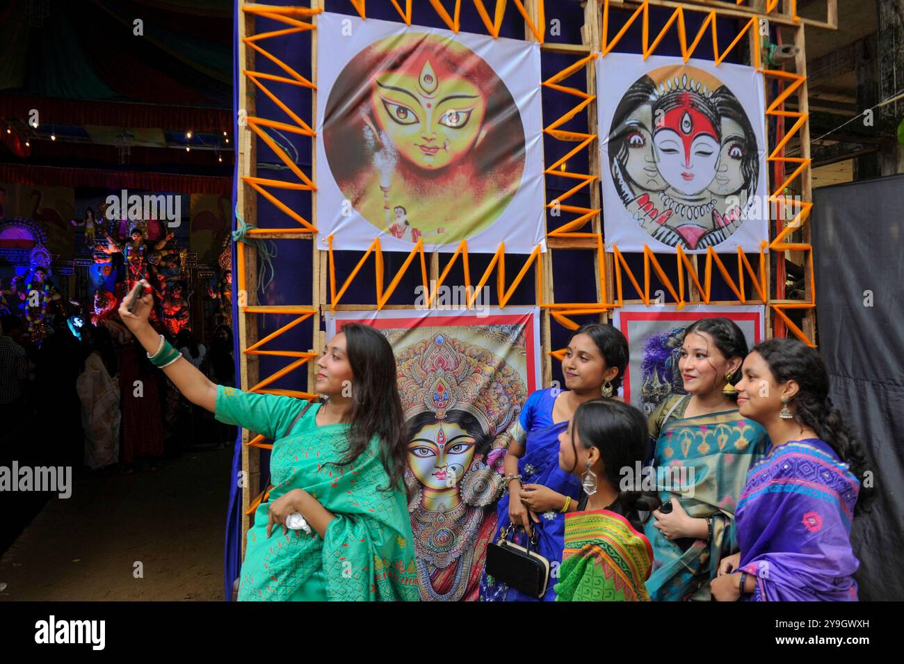 Sylhet, Bangladesh. 10th Oct, 2024. A girl taking a selfie at the Puja ...