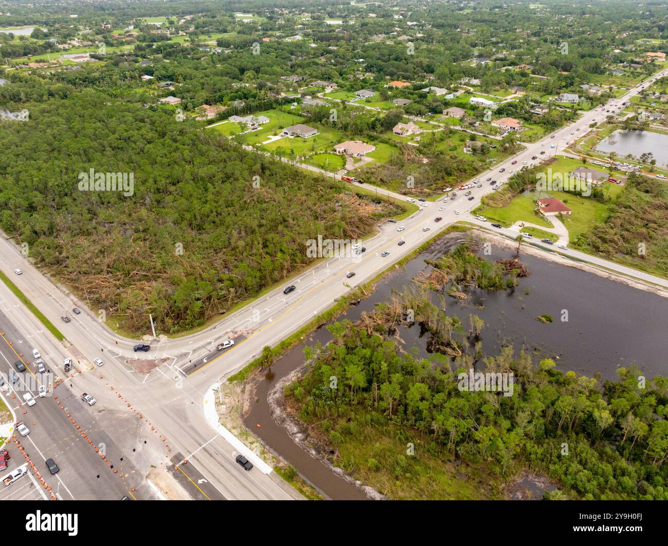 Tornado path in Palm Beach Gardens during Hurricane Milton Stock Photo ...