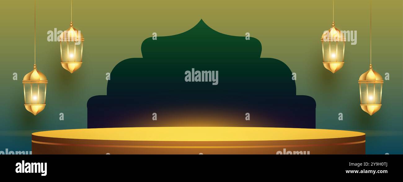 3d style golden podium platform poster with realistic lamp vector Stock ...