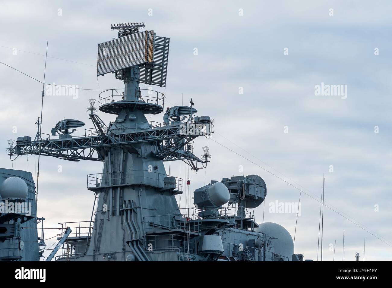 naval military background, concept, fragment of a modern warship with a ...