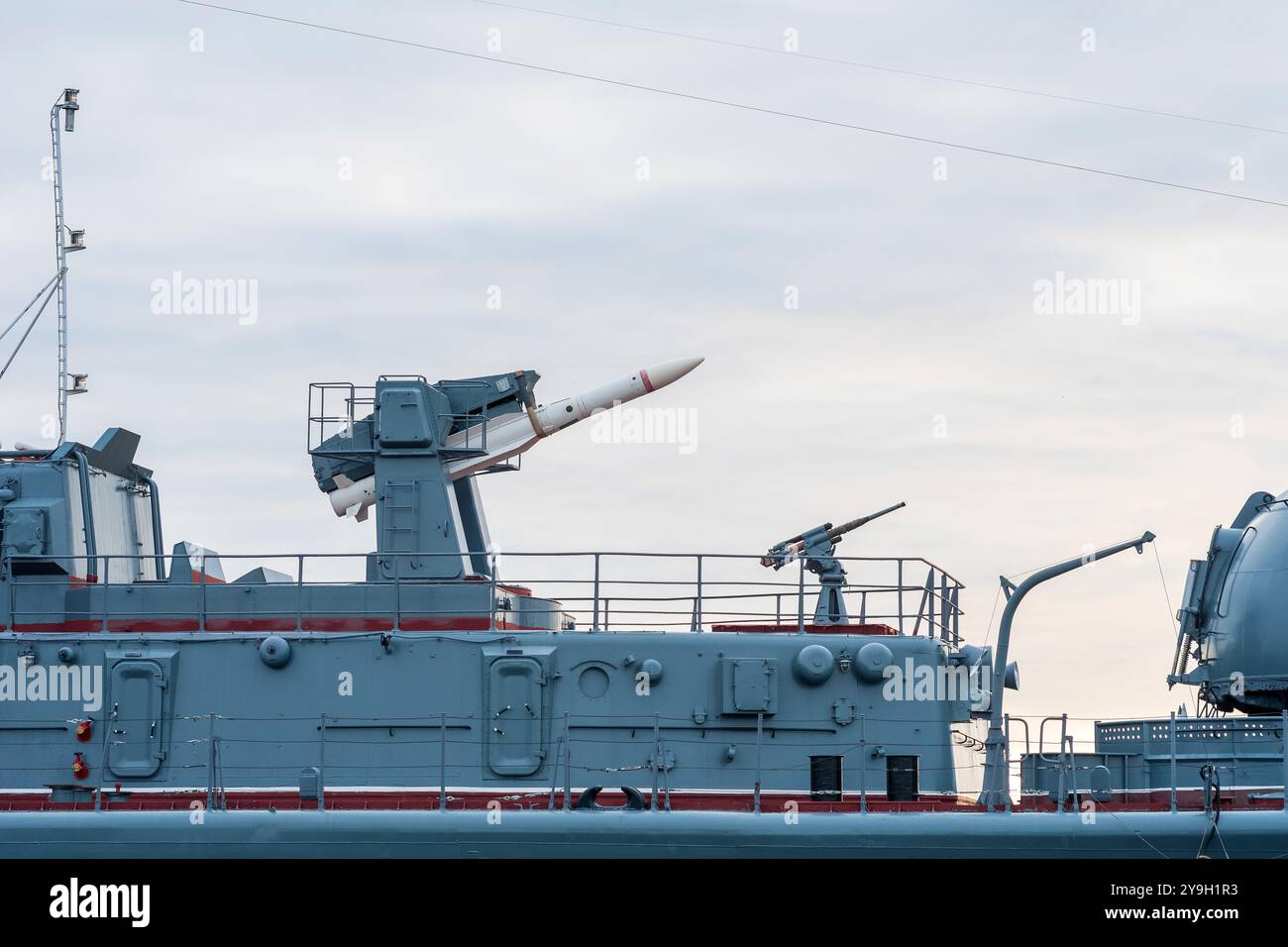 naval military background, concept, fragment of a modern warship with a ...