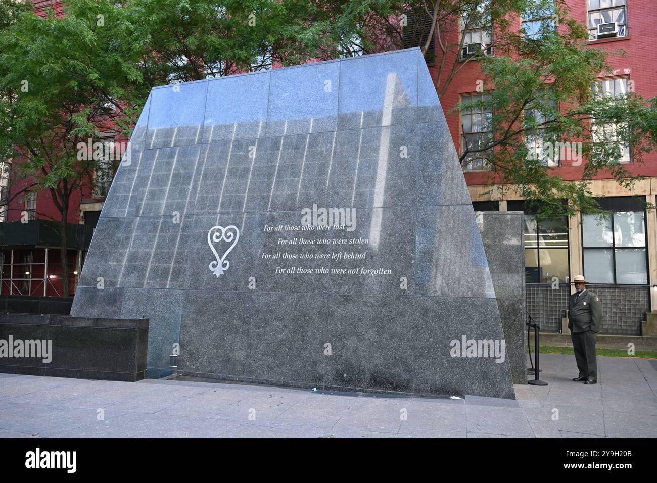 A view of the outdoor memorial at the African Burial Ground National ...