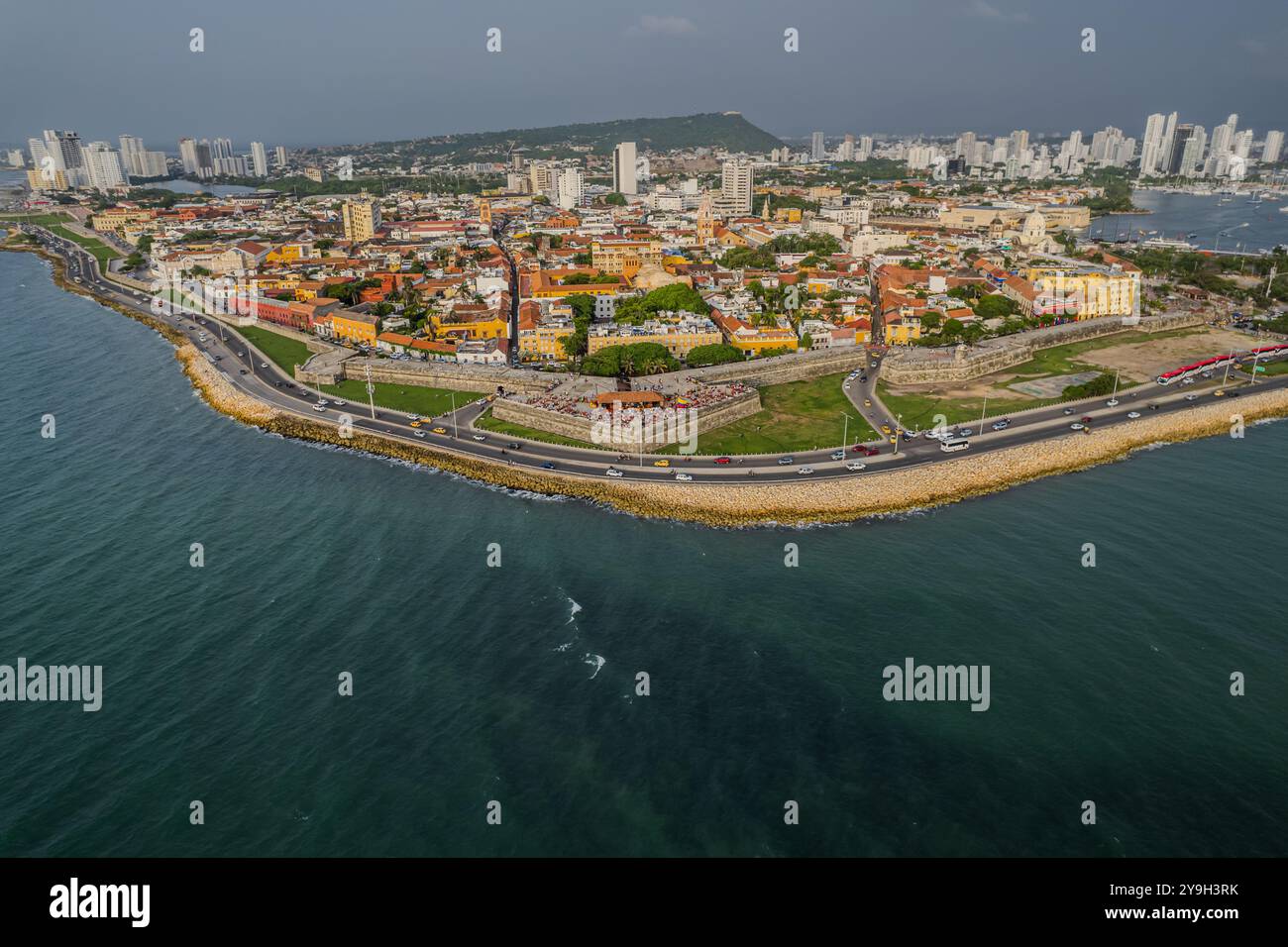 Beautiful aerial view of the Walled City of Cartagena, Its majestic ...