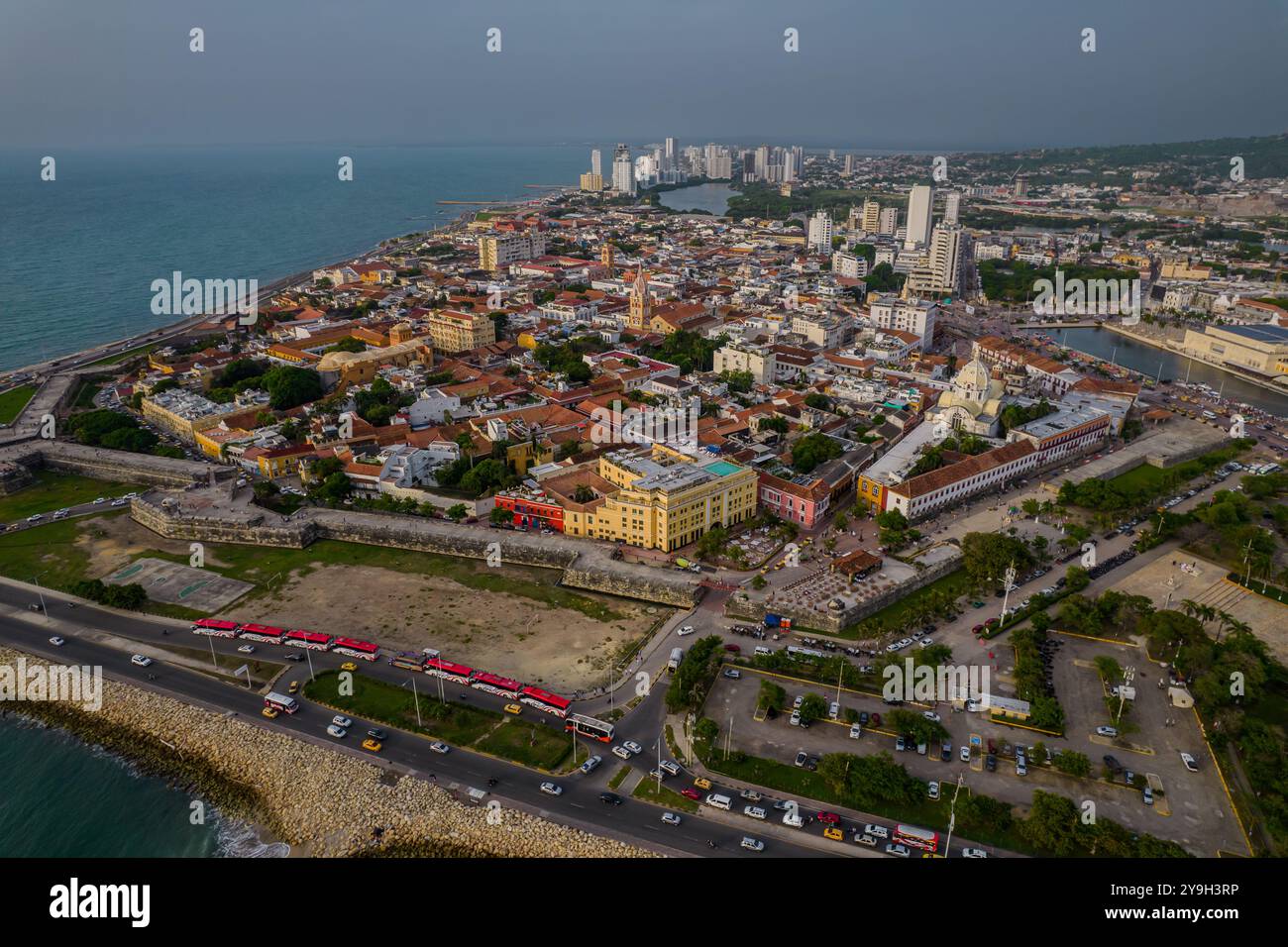Beautiful aerial view of the Walled City of Cartagena, Its majestic ...