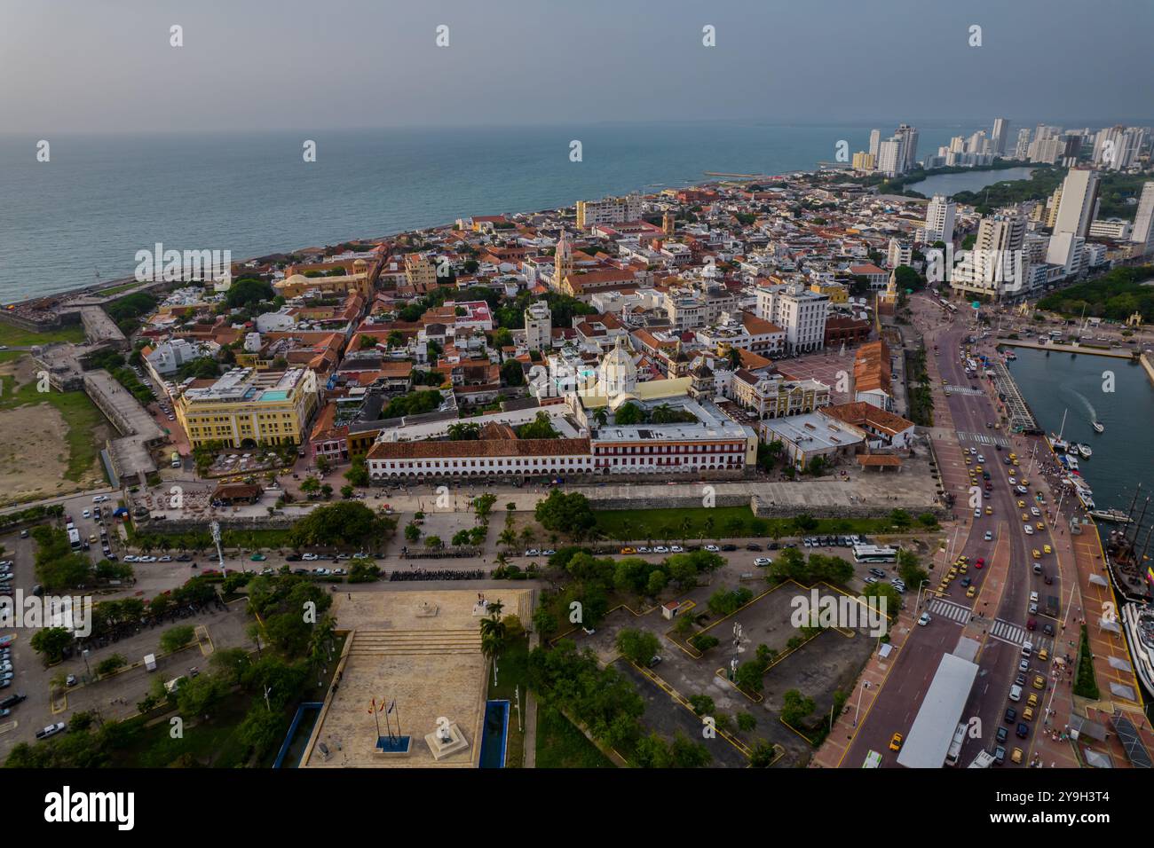 Beautiful aerial view of the Walled City of Cartagena, Its majestic ...