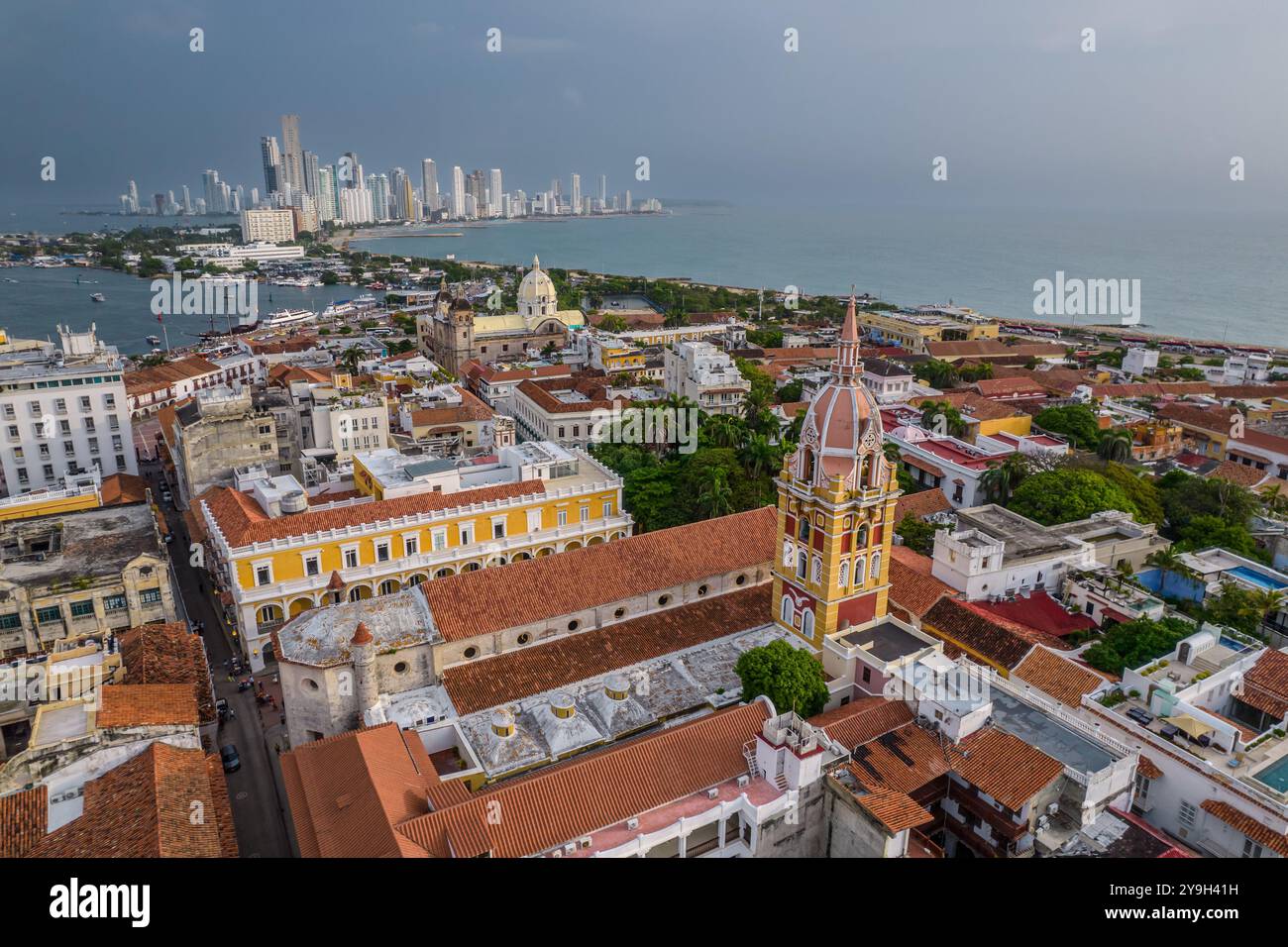 Beautiful aerial view of the Walled City of Cartagena, Its majestic ...