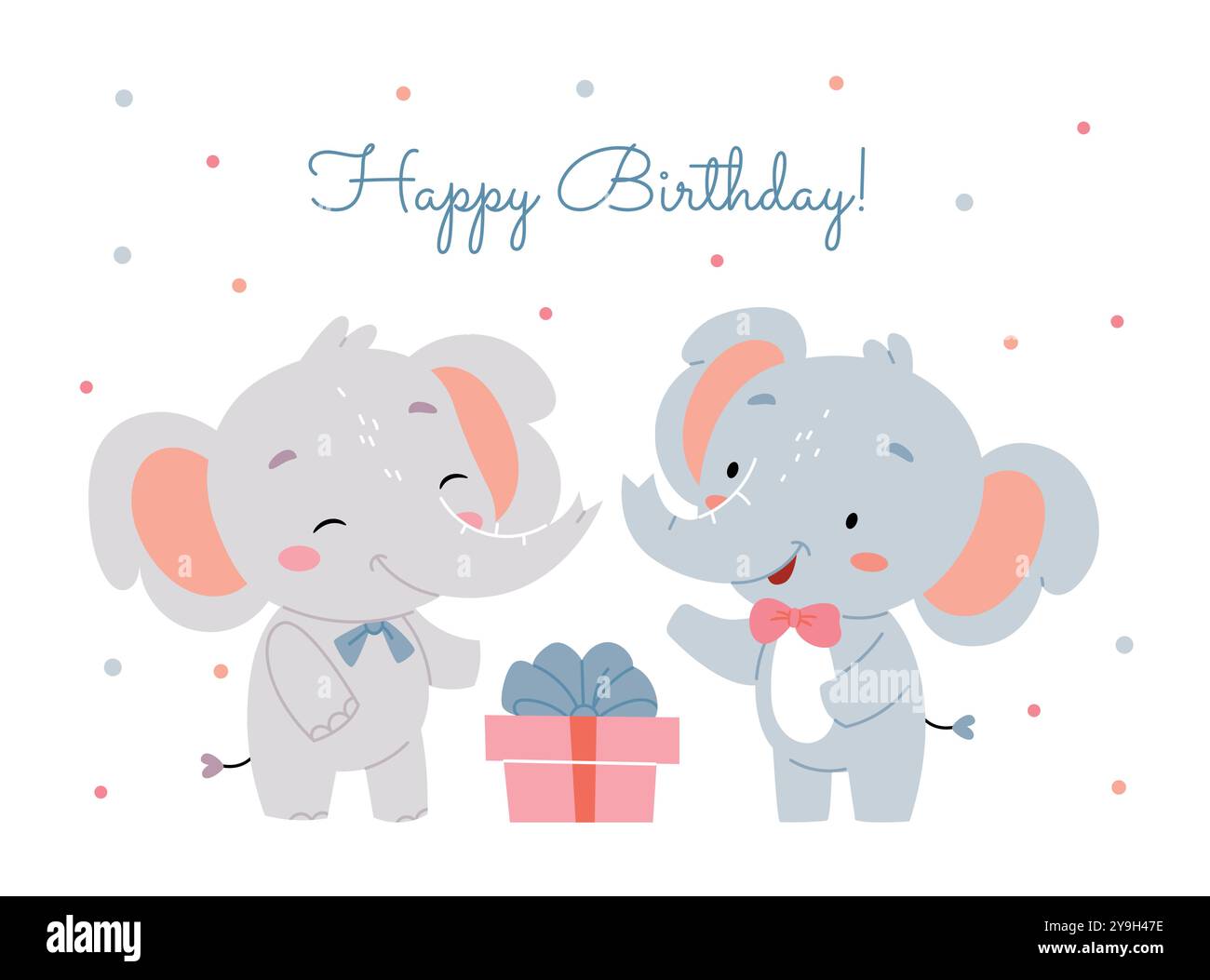 Cute children's birthday card. Two cute elephants say happy birthday ...