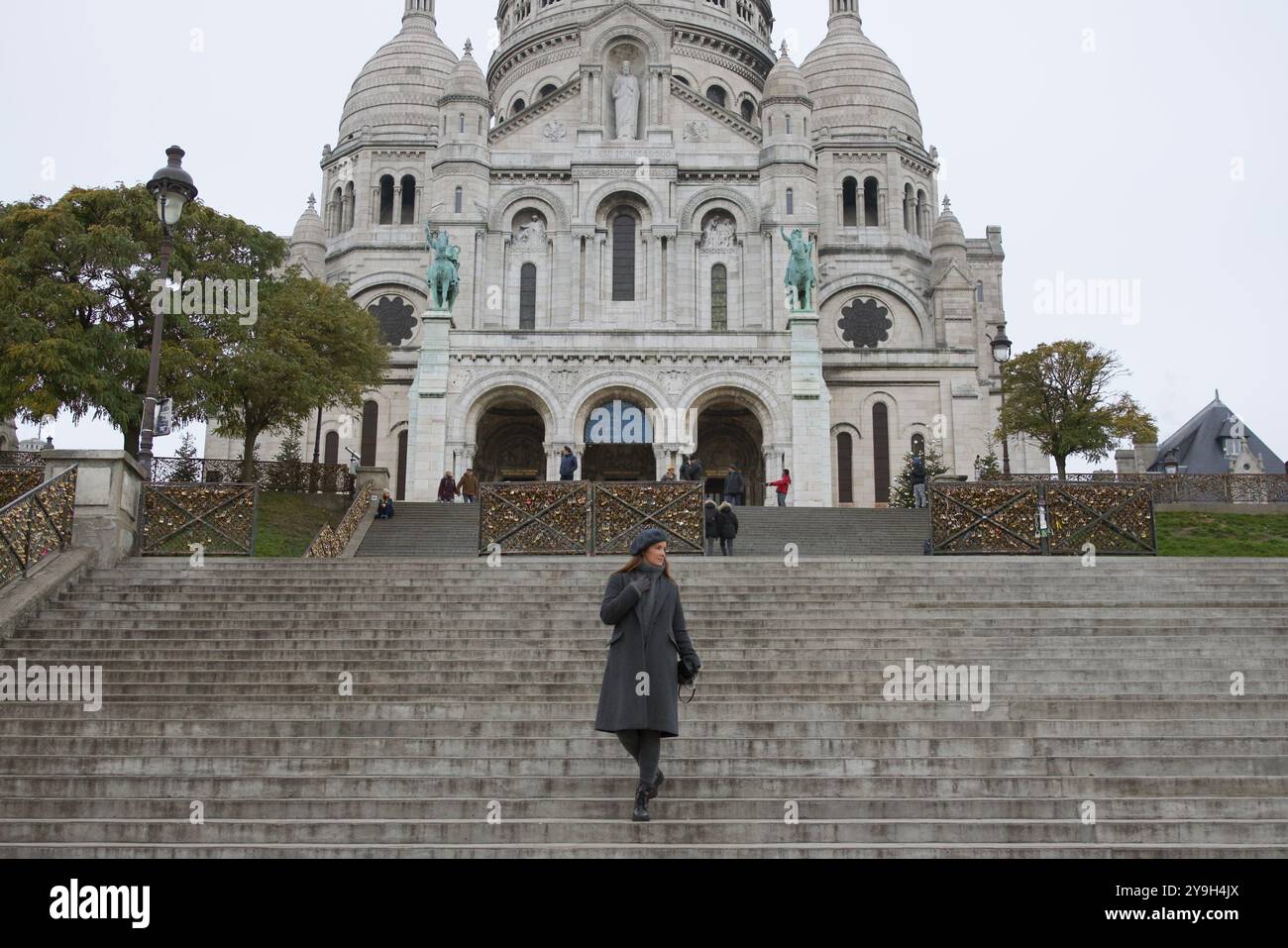 Woman Descending Steps of Sacre Coeur, Montmartre, Paris Stock Photo ...