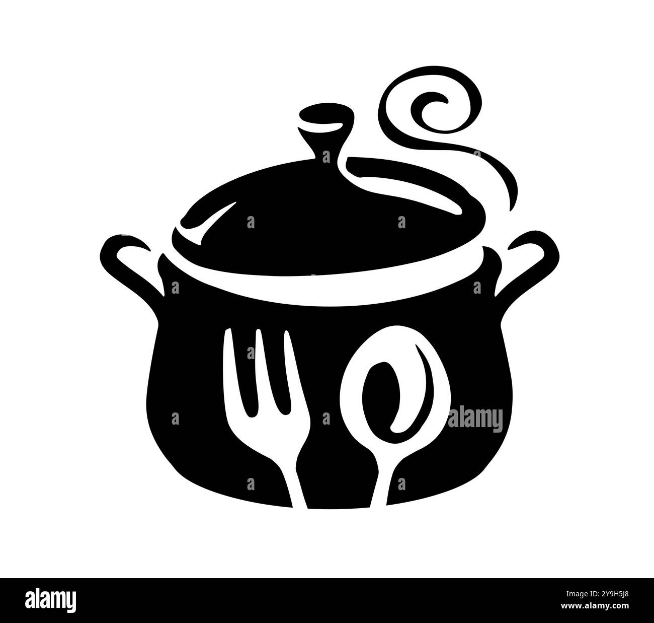 Home cooking restaurant logo. Culinary arts symbol. Saucepan with spoon ...