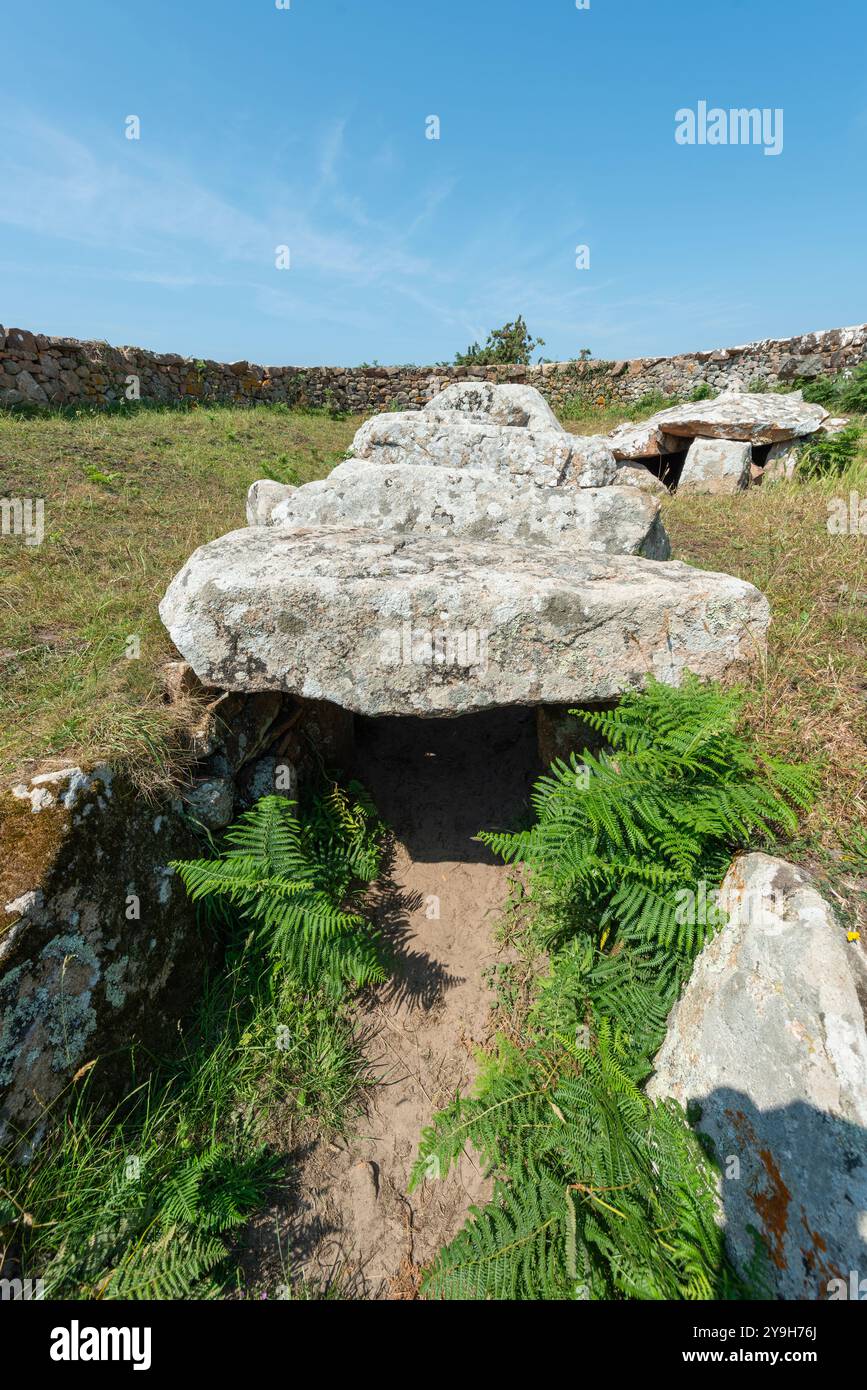 A dolmen, a prehistoric megalithic tomb, stands as a testament to ...