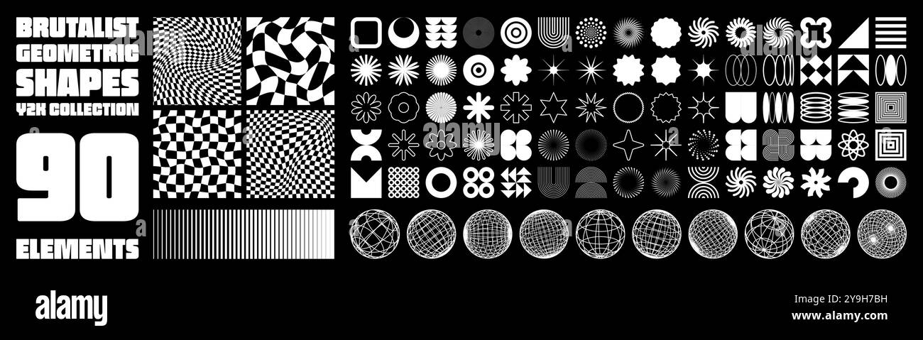 Brutalist geometric shapes, modern symbols. Groovy checkered pattern ...