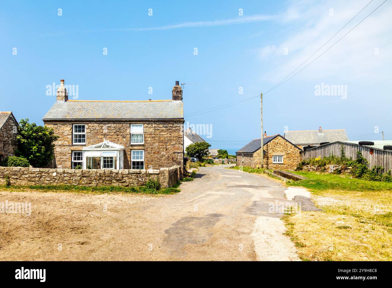 Stone cottages in small village of Treen, Zennor, Penwith Peninsula ...