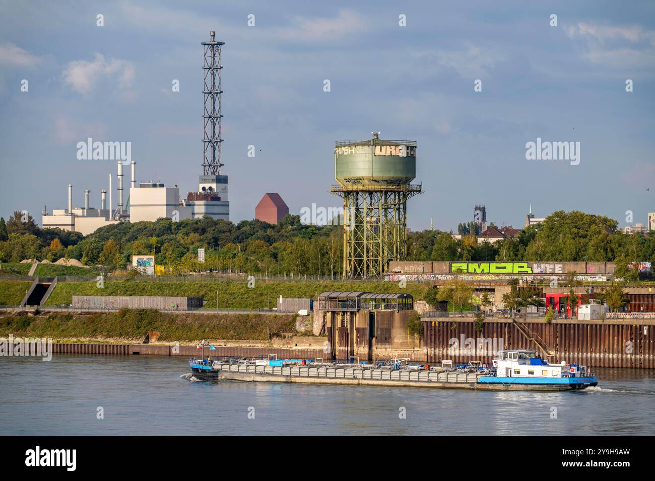 The Rheinpark in Duisburg-Hochfeld, former industrial area, steel ...