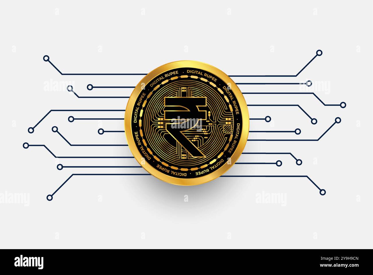 digital indian rupee INR currency symbol in golden coin vector Stock ...