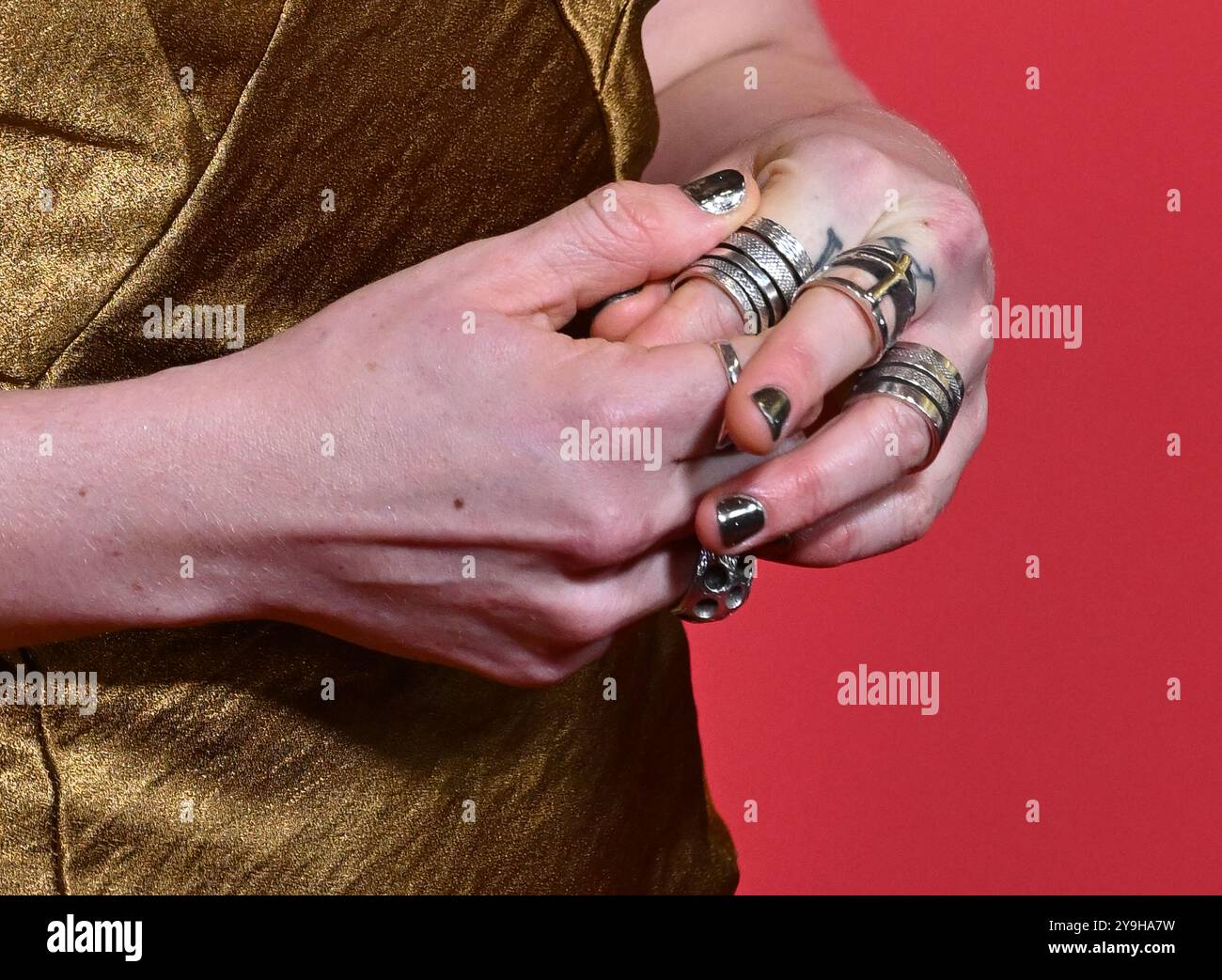 London, UK. 10th Oct, 2024. Rings worn by Imogen Poots during the Red ...