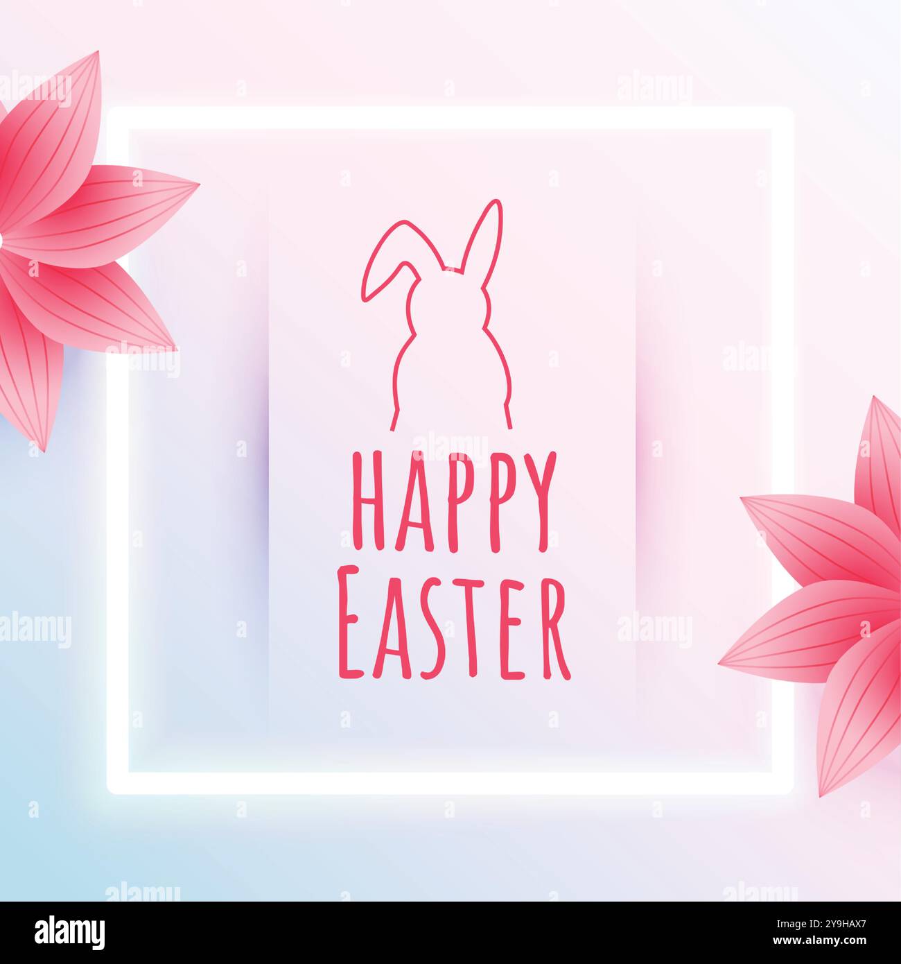 happy easter seasonal invitation card with flower and neon frame vector ...