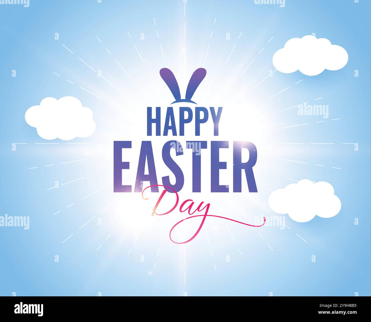 happy easter festival background with rabbit ear and clouds vector ...