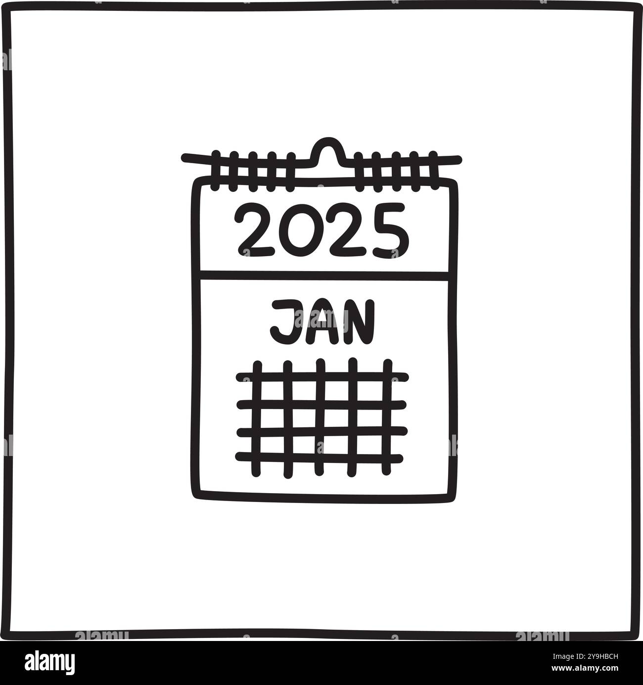 Doodle calendar schedule icon or logo, hand drawn with thin black line ...