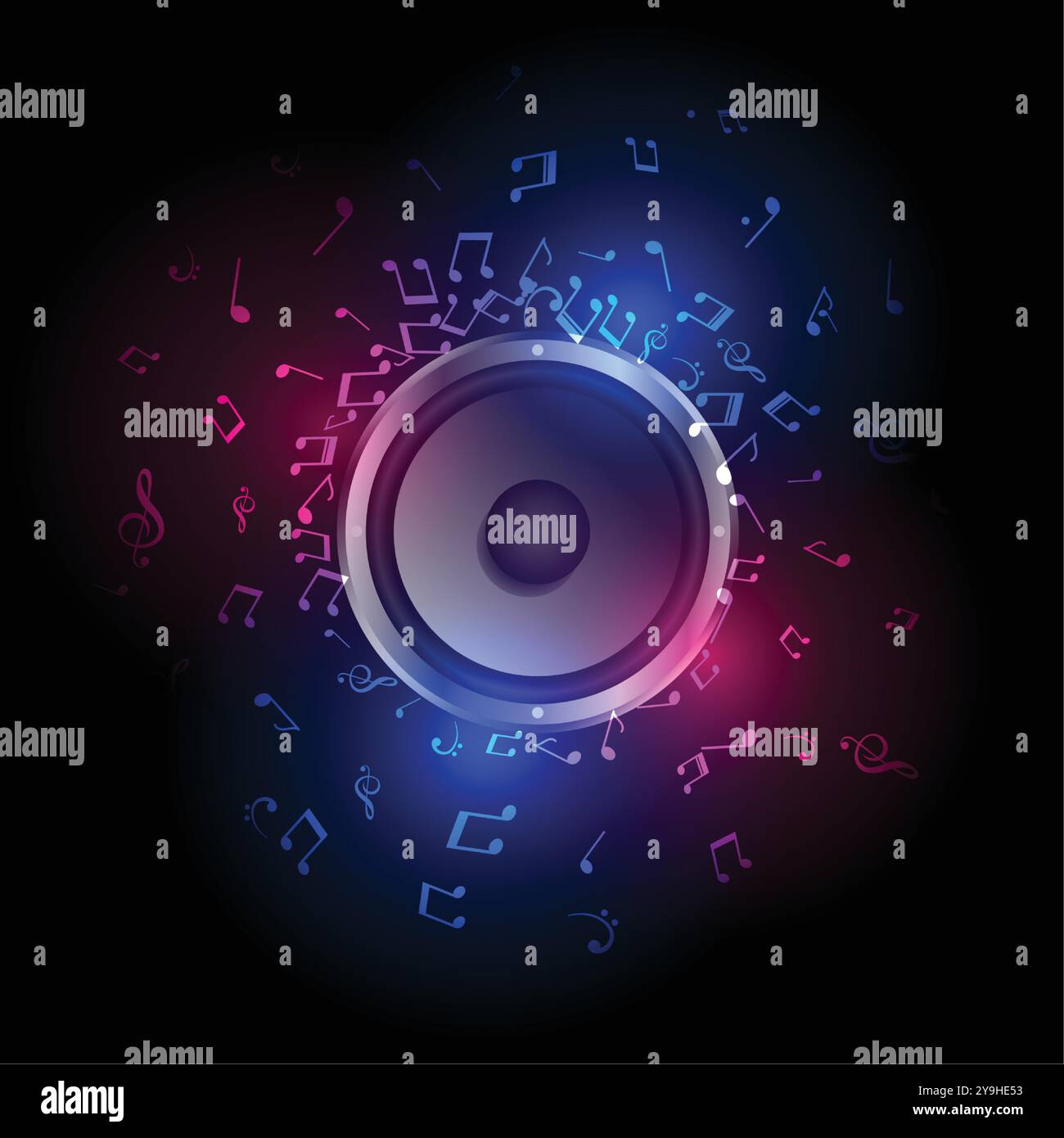 colorful musical notes with sound speaker for disco or dj theme vector ...
