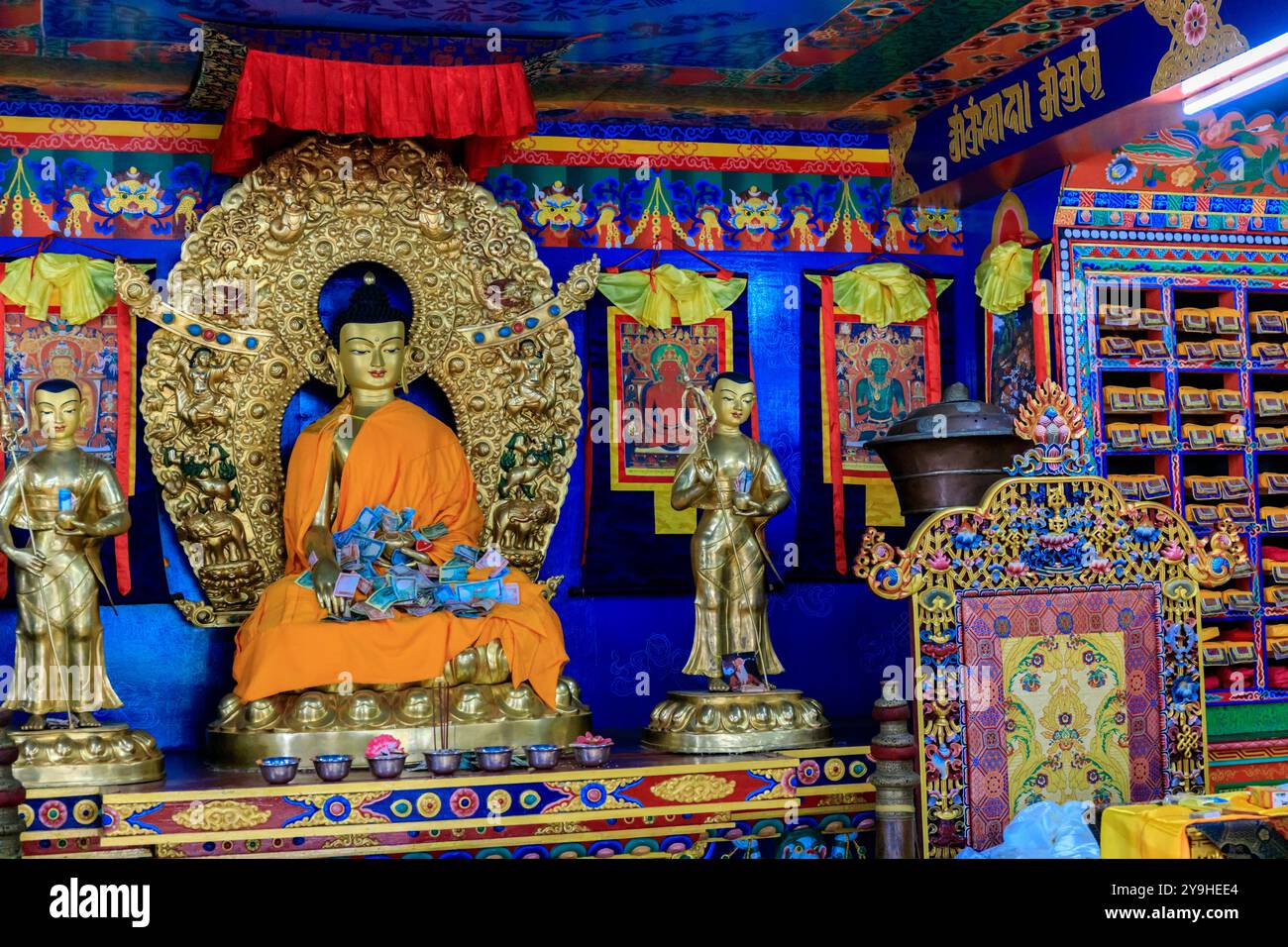Buddhist temple statues and decoration in Nepal. Traditional Nepali ...