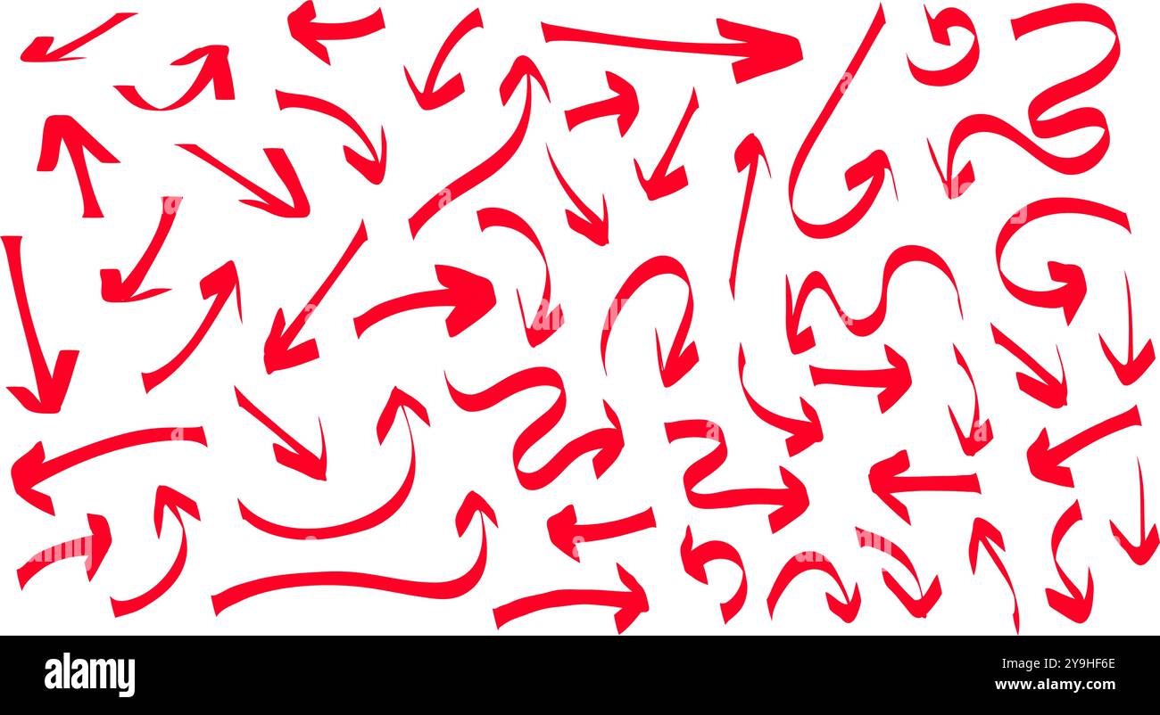 A collection of red arrows in different styles and directions. Vector ...