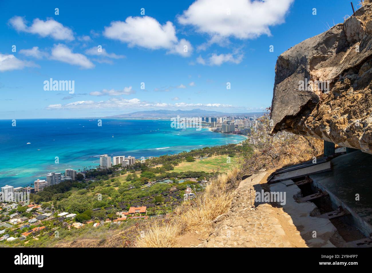 Close up of an old war bunker atop the famous Diamond Head Crater ...