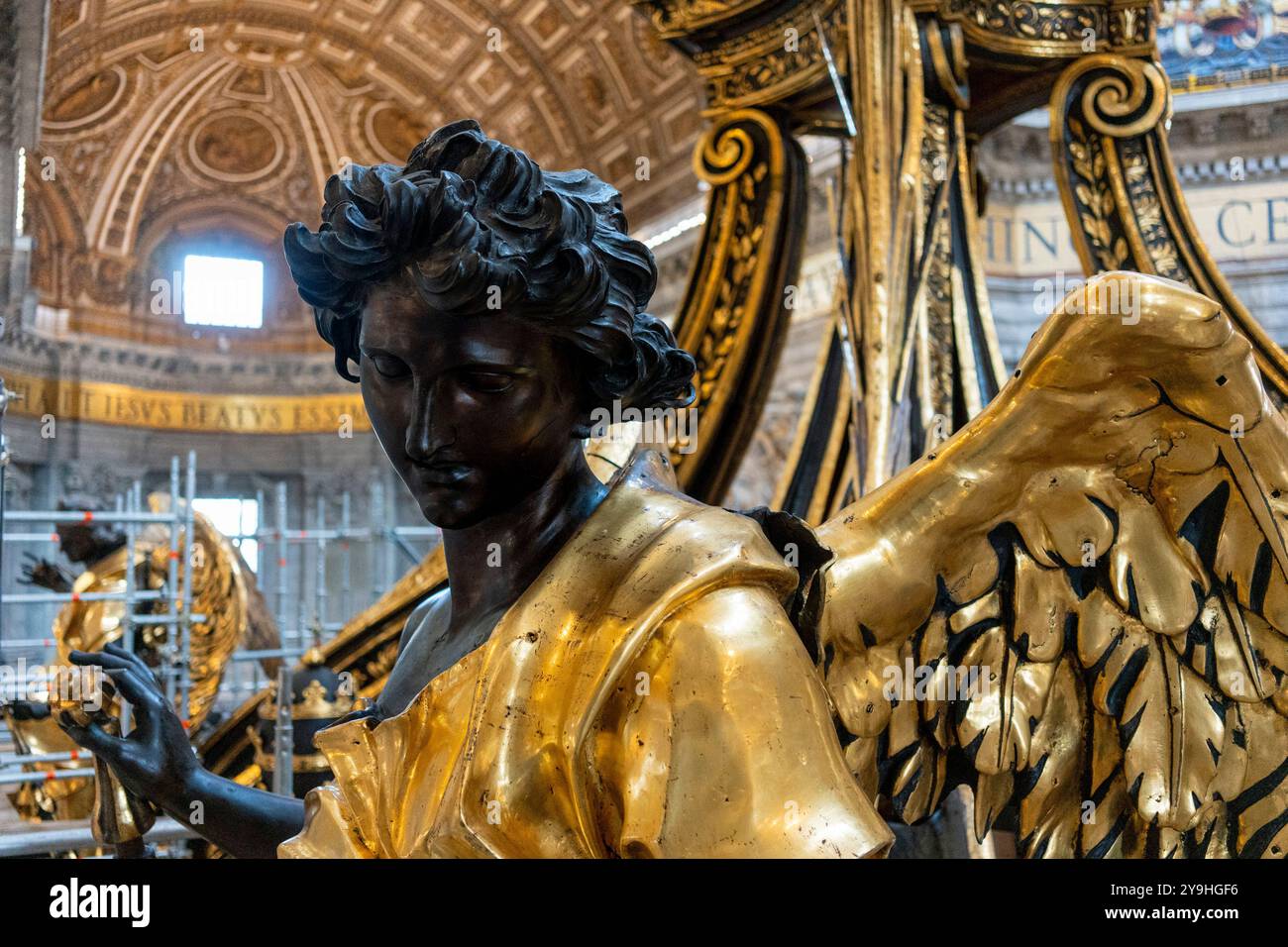A detail of the St. Peter's Baldachin, a baroque sculpted bronze canopy ...