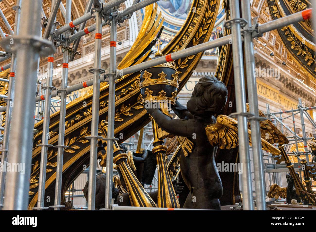 A detail of the St. Peter's Baldachin, a baroque sculpted bronze canopy ...