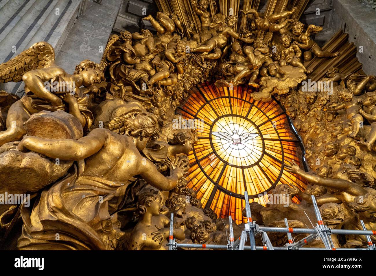 A detail of the Altar of the Chair of St. Peter surrounded by ...