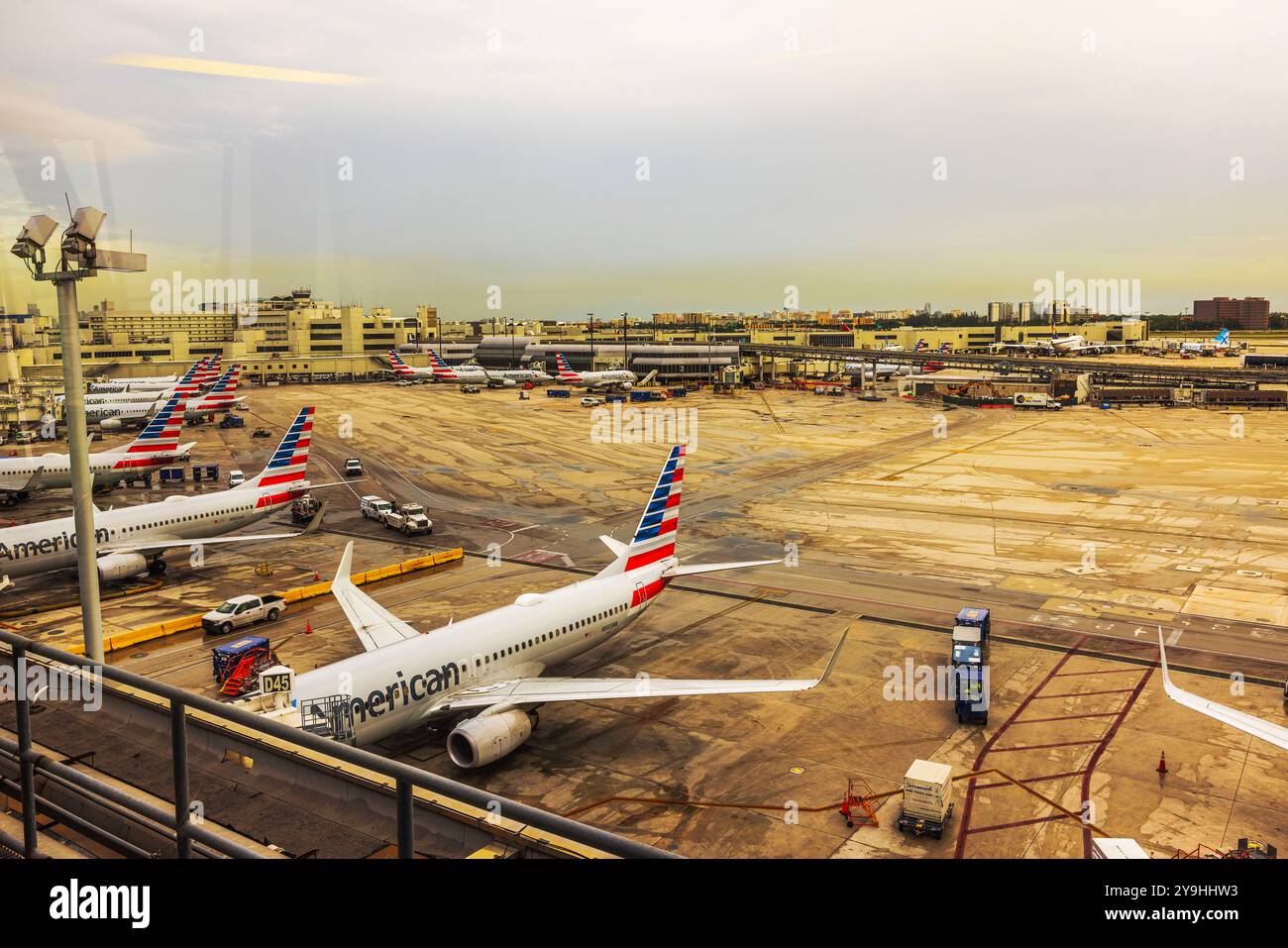 American Airlines planes parked at the terminal gate of Miami ...