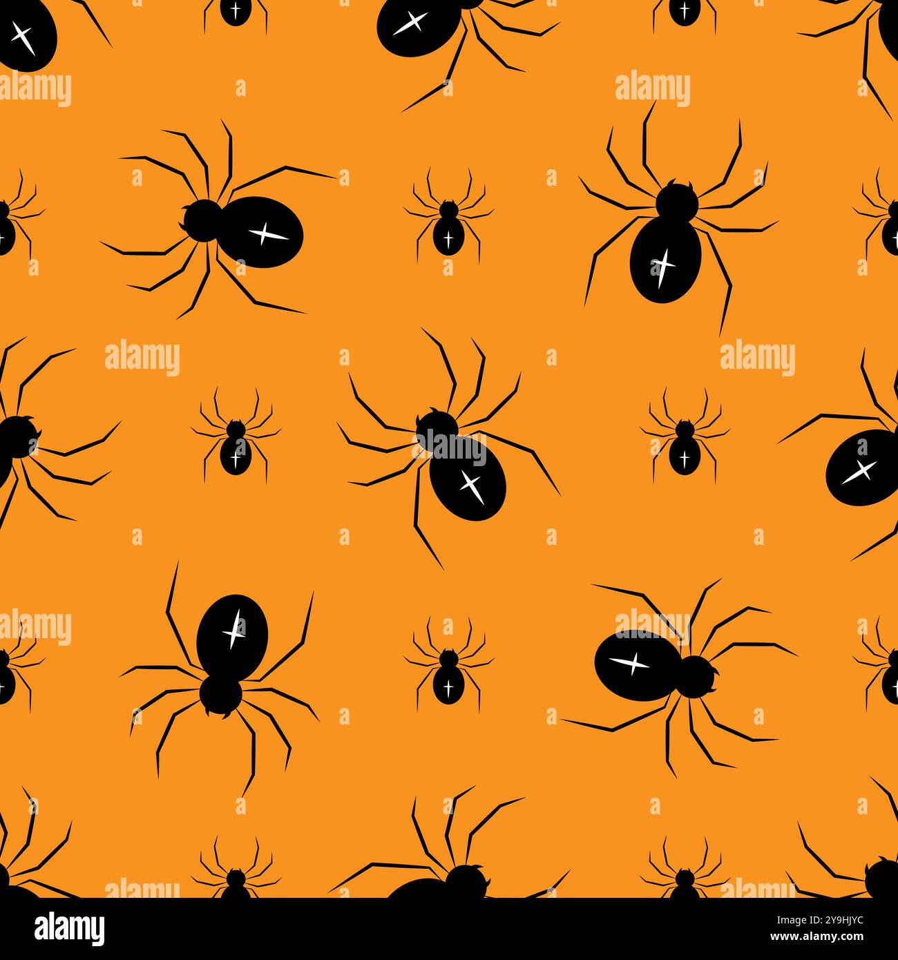 Black spiders on a orange background. Halloween seamless pattern. For ...