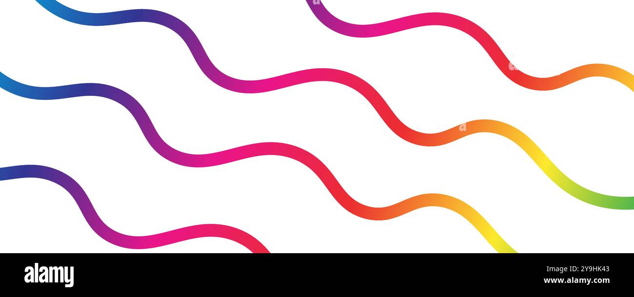 Background of rainbow squiggles. Dynamic lines of colourful curves. For ...
