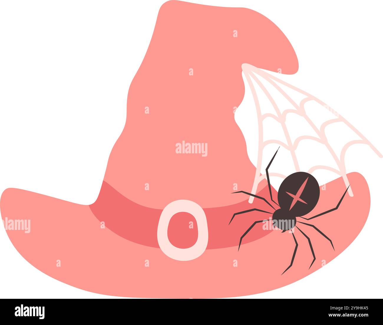 Pink witchs hat with spider. Cute spooky Halloween element in flat ...