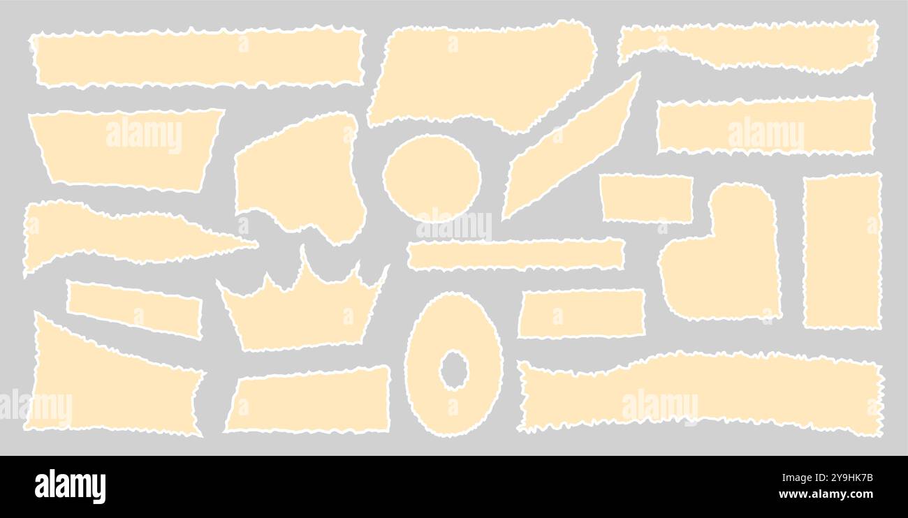 Set of torn empty pieces paper sheets with jagged edges. Scraps of ...