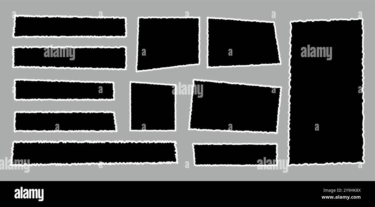 Set of torn empty pieces paper sheets with jagged edges. Scraps of ...