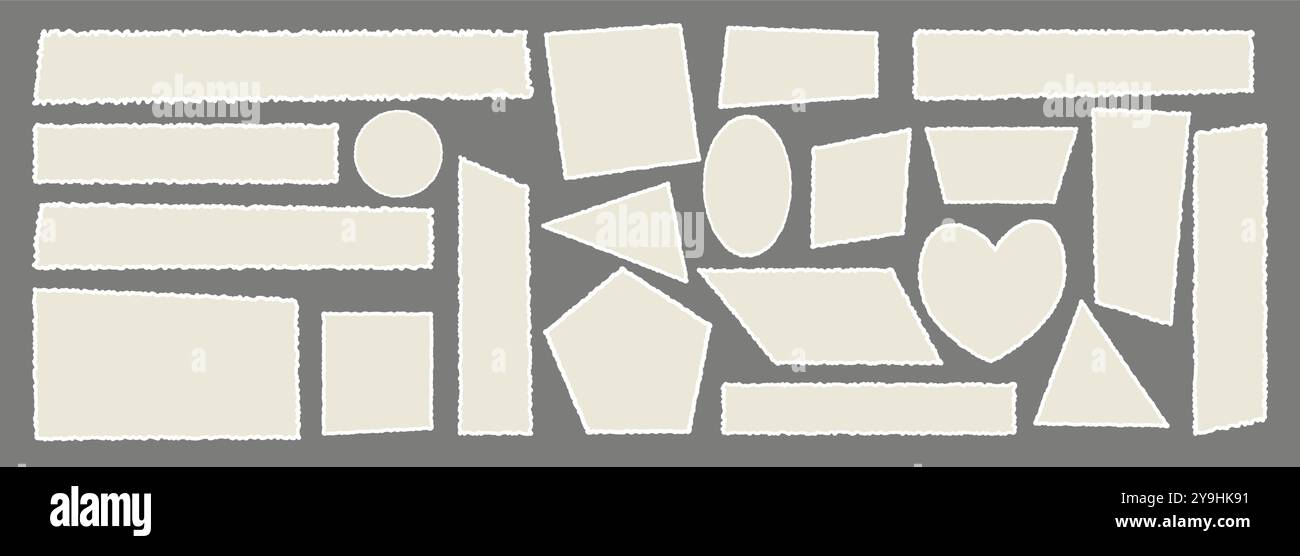 Set of torn empty pieces paper sheets with jagged edges. Scraps of ...
