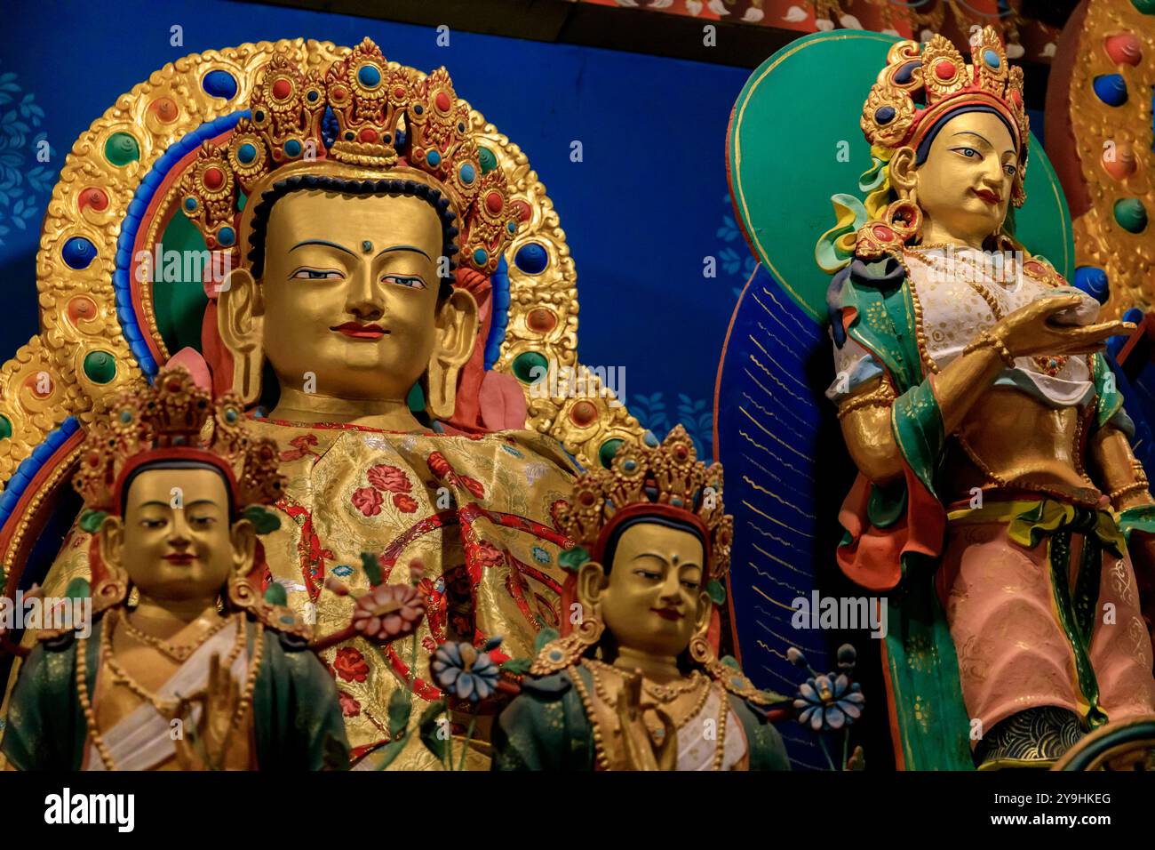 Buddhist temple statues and decoration in Nepal. Traditional Nepali ...