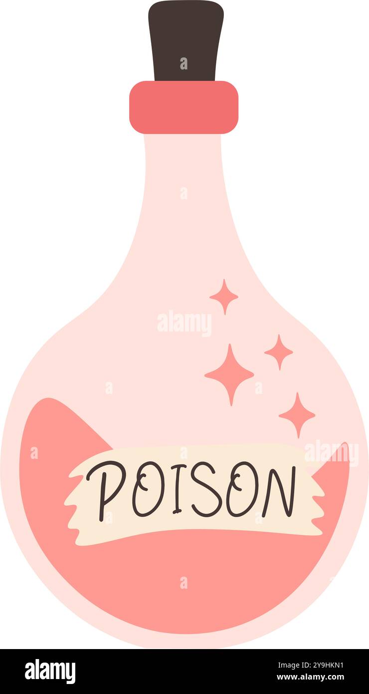 Pink magic potion in bottle. Cute spooky Halloween element in flat ...